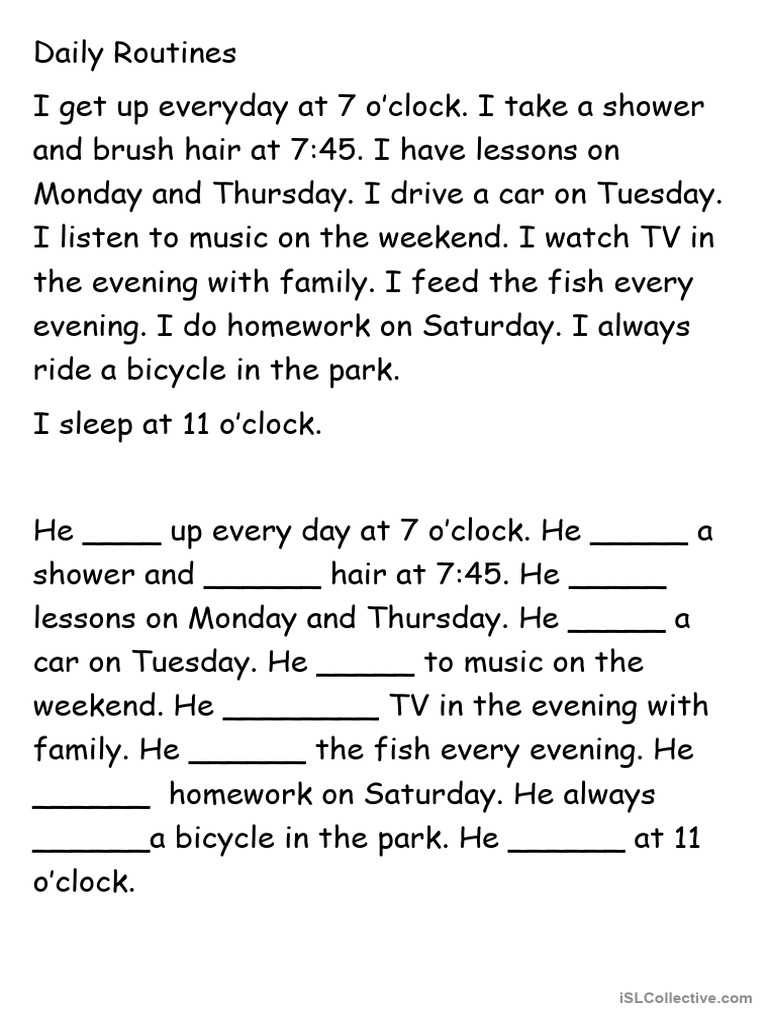 Simple Present - S - Gap Fill Worksheet | PDF | Language Arts & Discipline