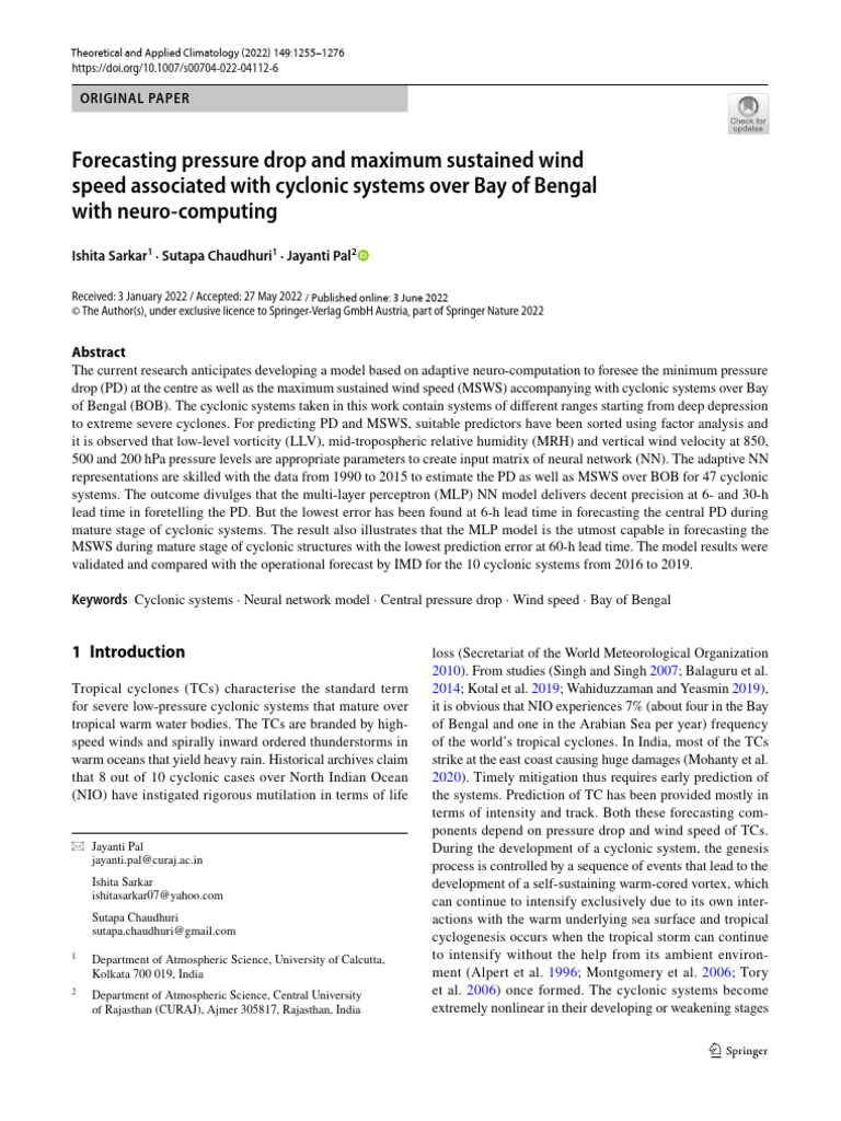 Forecasting Pressure Drop and Maximum Sustained Wind Speed Associated ...