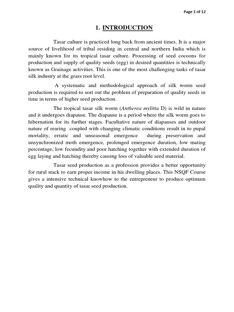 Tasar Seed Production Training Course | PDF | Hygiene | Waste