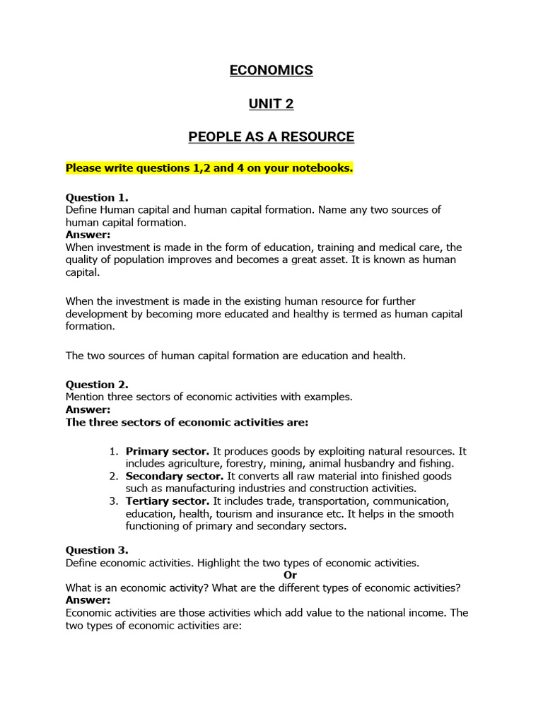 UNIT 2 ECO (1) | PDF | Human Capital | Economics