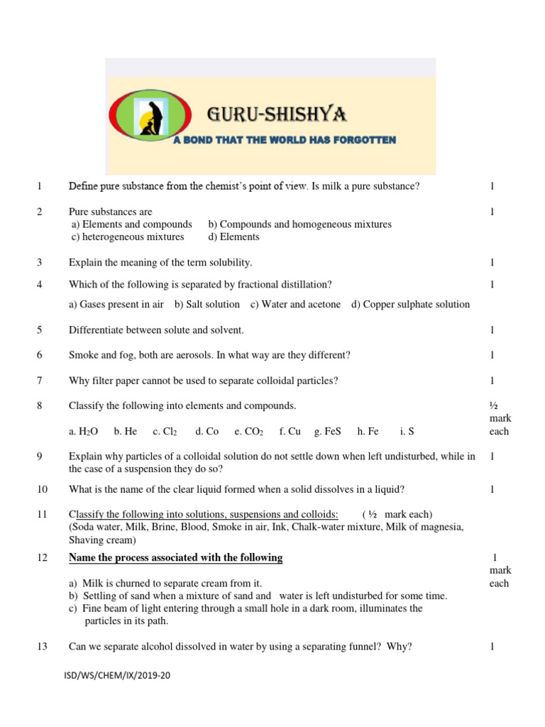 WS - IS - MATTER - AROUND - US - PURE - Test | PDF | Mixture | Physical ...