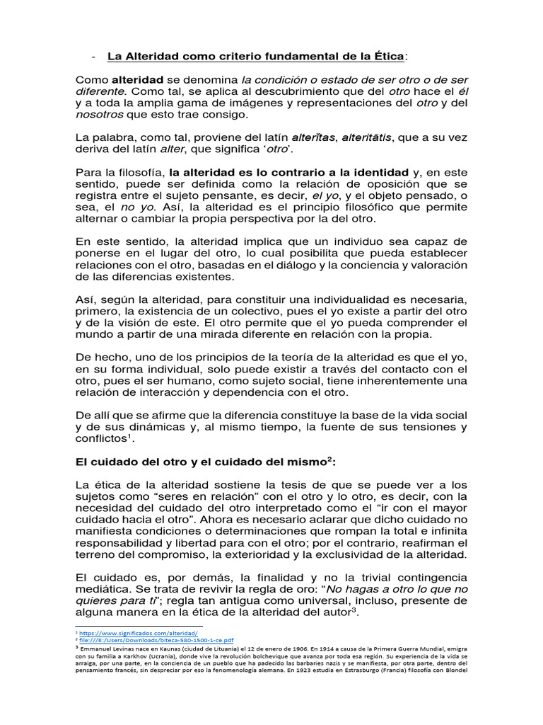 Ética de la Alteridad y Cuidado Social | PDF | Existencia