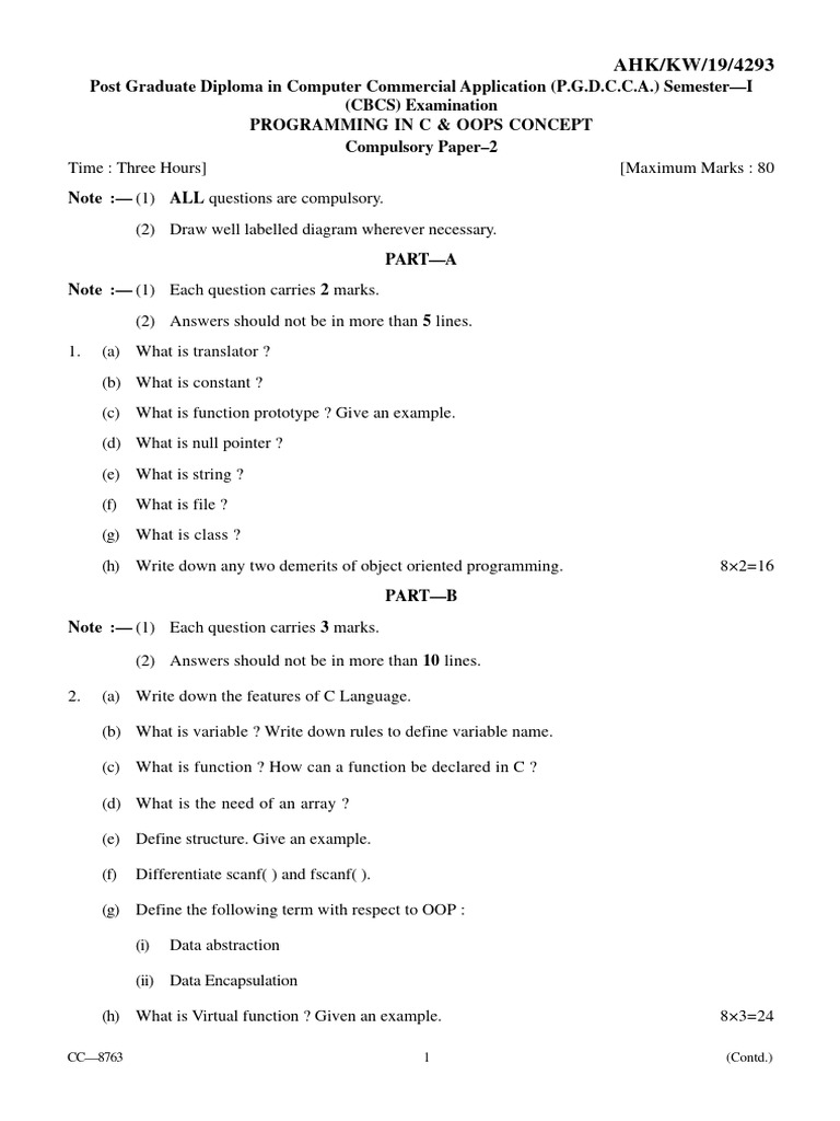 AHK/KW/19/4293: CC-8763 1 (Contd.) | PDF | Object Oriented Programming | Pointer (Computer ...