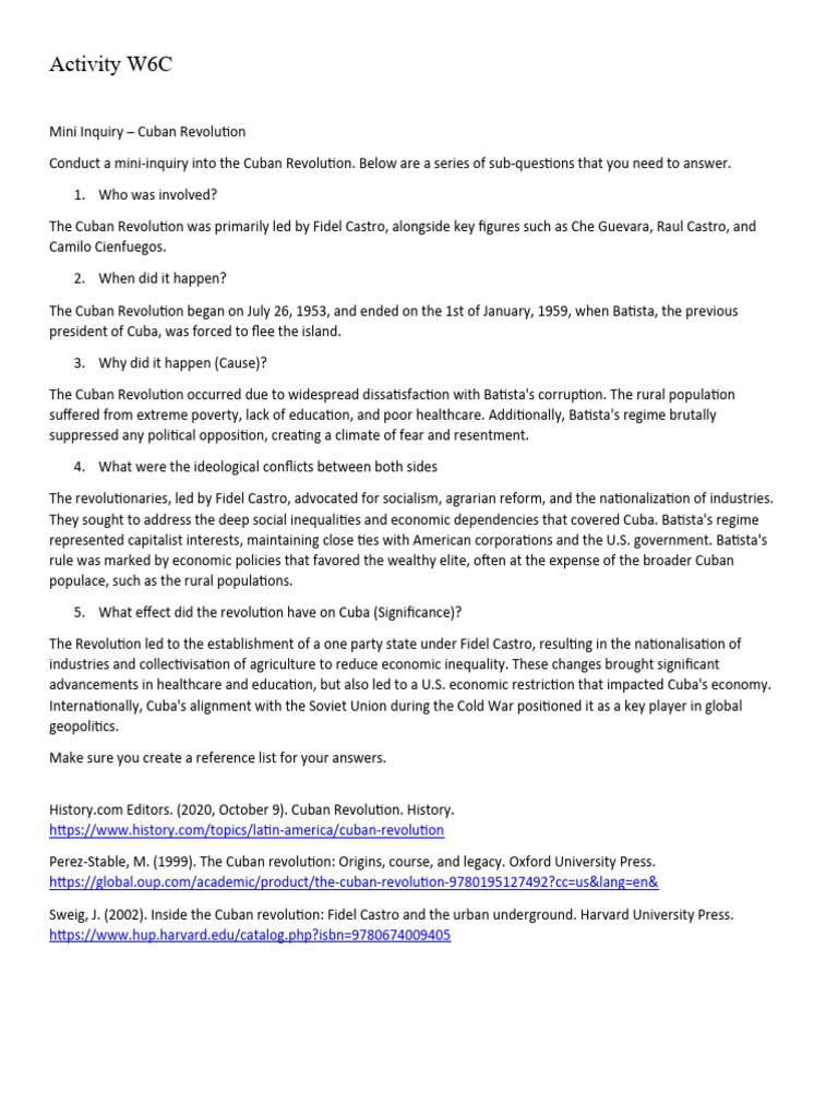 Cuban Revolution Mini Inquiry Guide | PDF | Cuban Revolution | Cuba