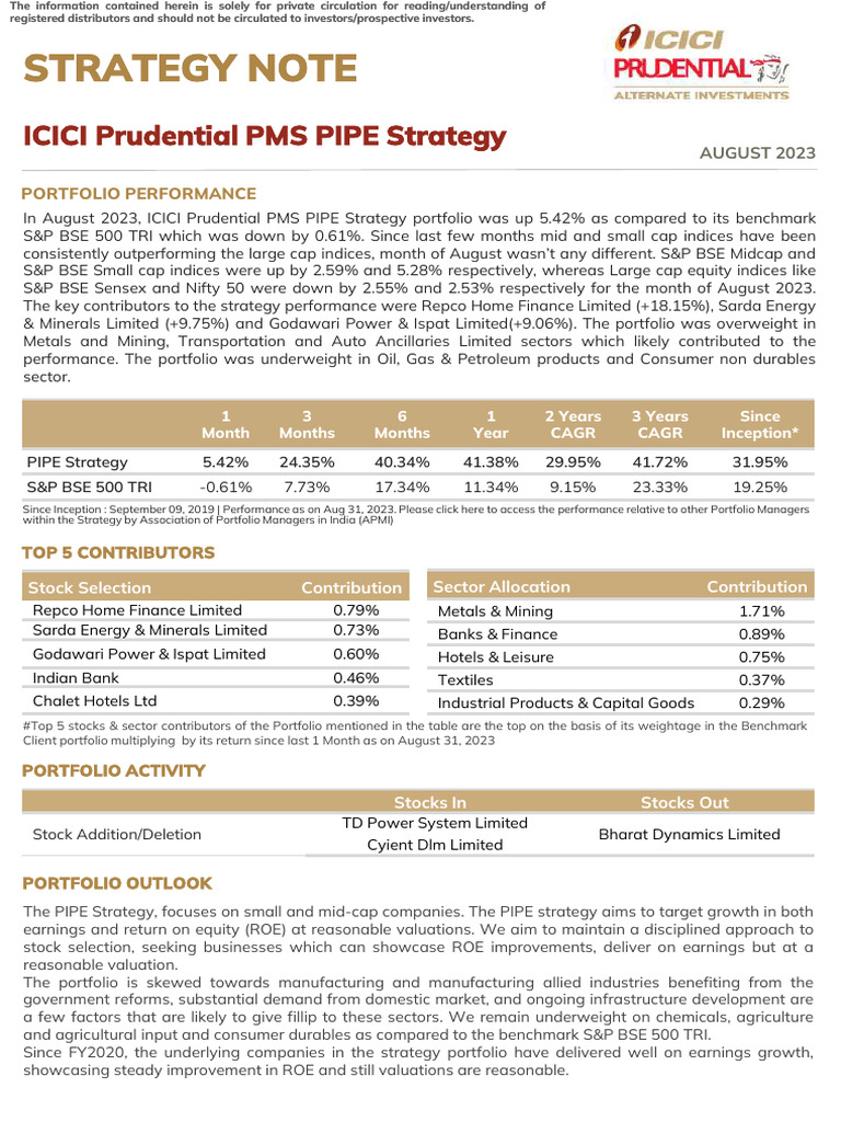 ICICI Pru PMS PIPE - Strategy Note - September 2023 - Distributor | PDF ...