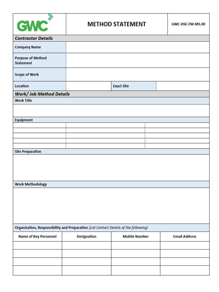 3- GWC-HSE-FM-MS.00 Method Statement | PDF
