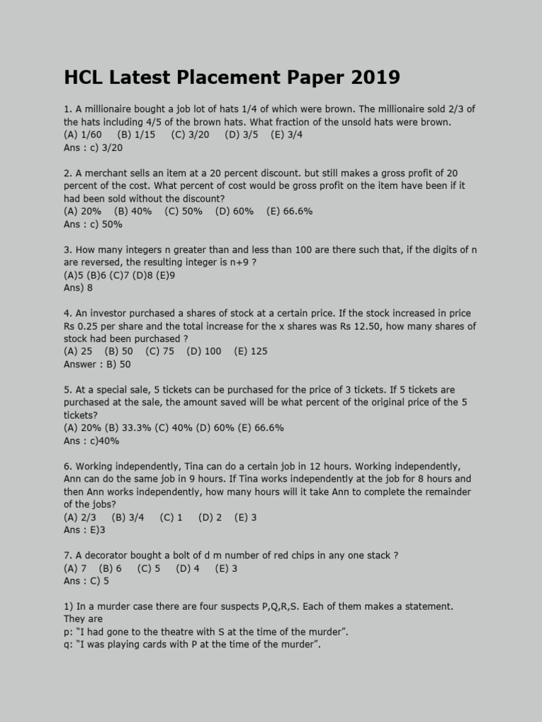 HCL Placement Material | PDF | Stocks | Prices