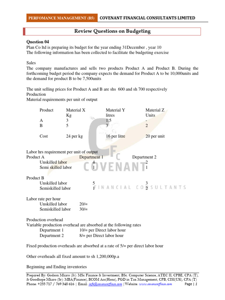 Budgeting Review Questions | PDF | Expense | Revenue