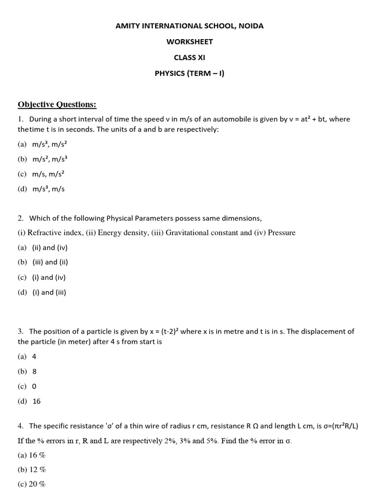Physics Term 1 - Worksheet | PDF | Acceleration | Force