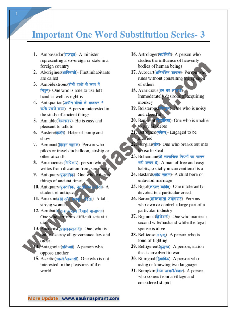 One Word Substitution Part 3 | PDF One Word Substitution Part 3 | PDF