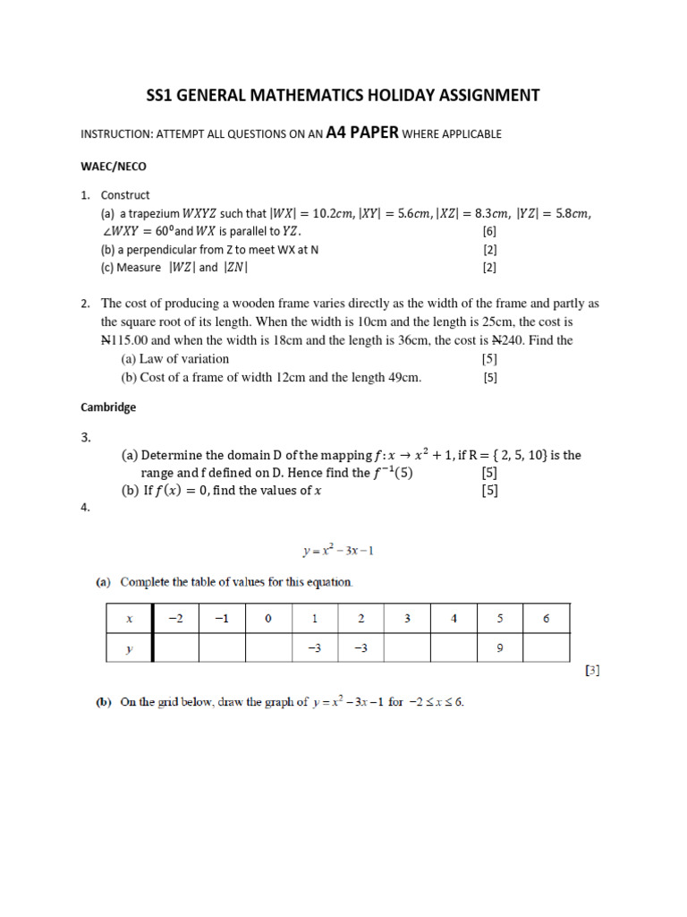 Ss1 General Mathematics Holiday Assignment | PDF | Teaching Methods & Materials | Science ...