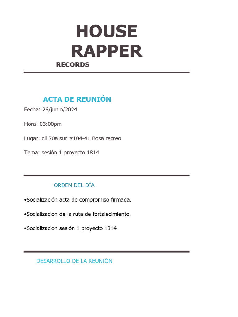 Acta Reunión Proyecto 1814 House Rapper | PDF