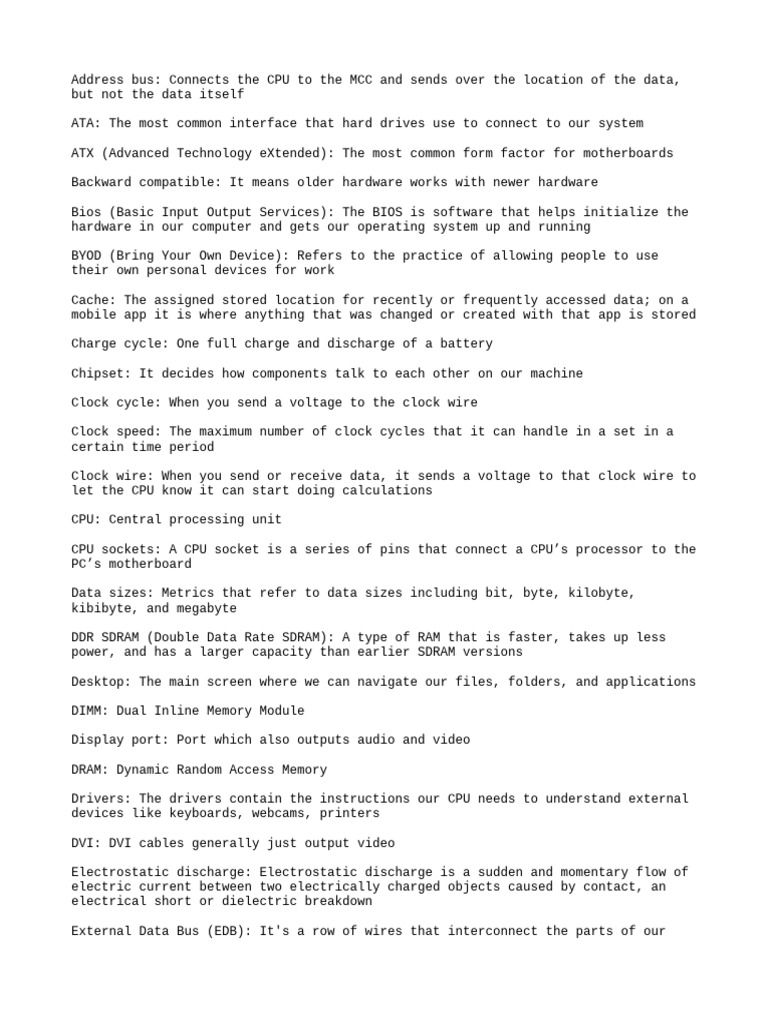 Computer Hardware Terminology Guide | PDF | Random Access Memory | Hard ...