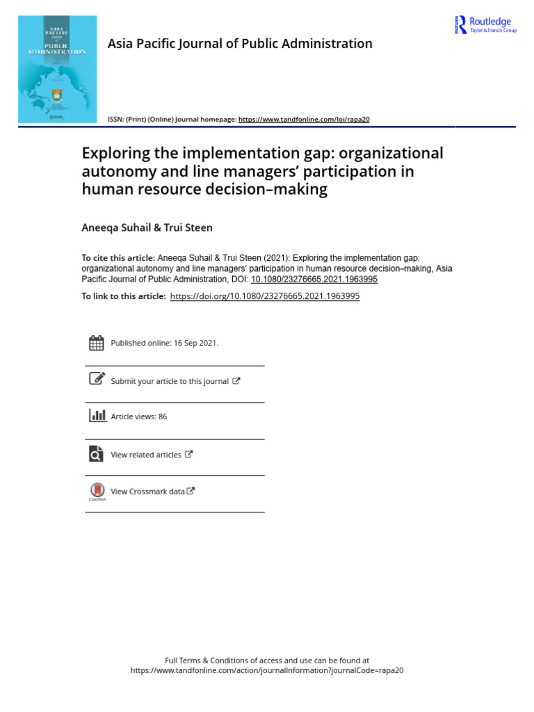 Exploring The Implementation Gap Organizational Autonomy and Line ...