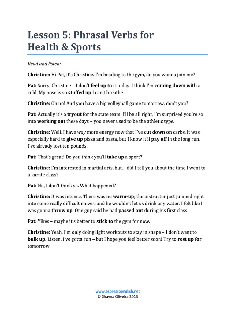 Phrasal Verbs Health Sports | PDF