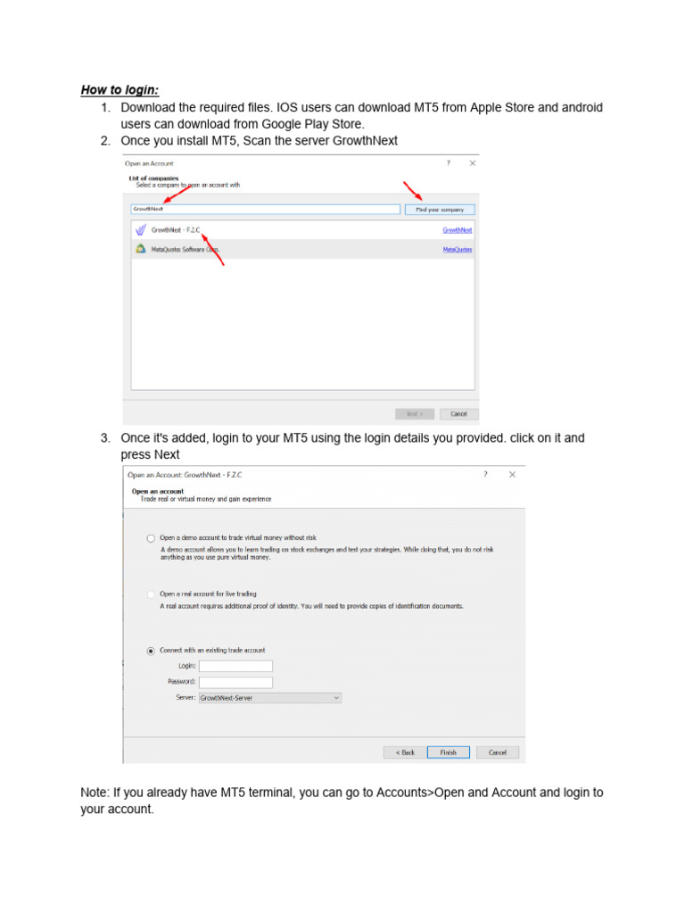 How To Login To FN MT5 | PDF