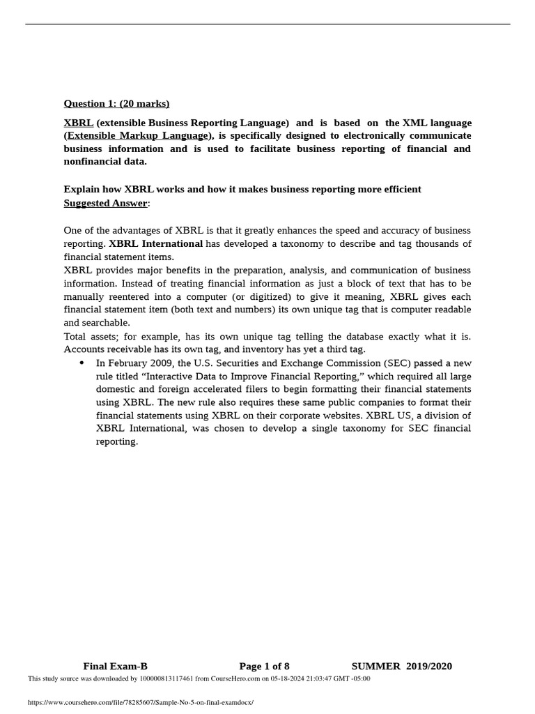 Sample No 5 On Final Exam - Docx Explaining Coursehero | PDF | Audit | Risk