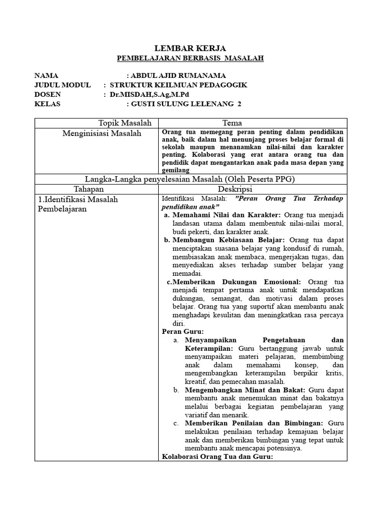 Lembar Kerja PBL Pak Ajid | PDF