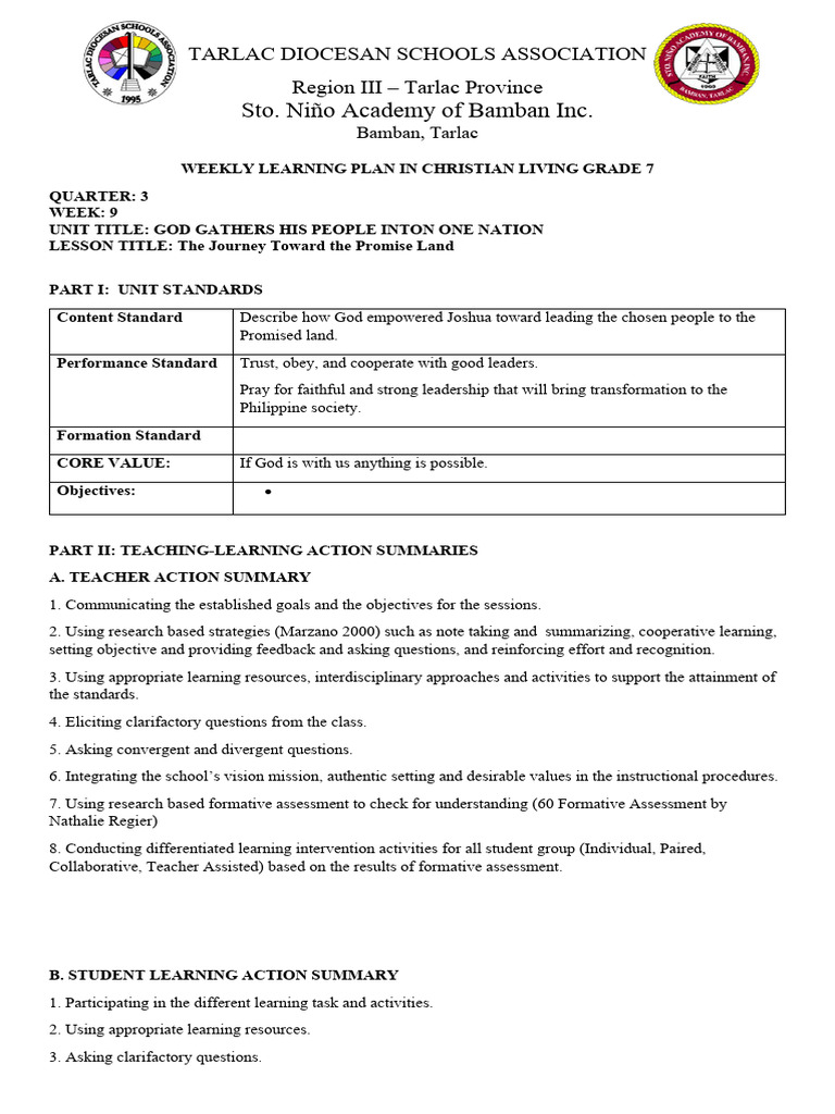 CLE Grade 7 - 3Q 9th Weekly Lesson Plan - 2023 | PDF | Learning ...