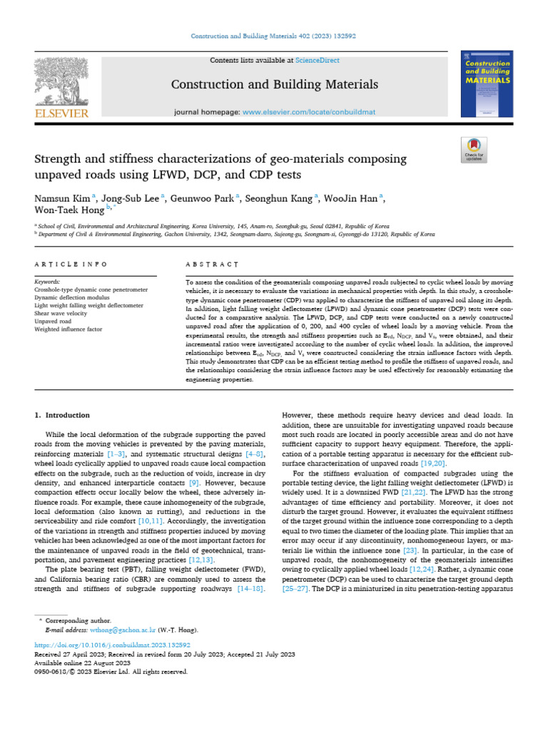 Strength and Stiffness Characterizations of Geo-Materials Composing Unpaved Roads Using LFWD ...