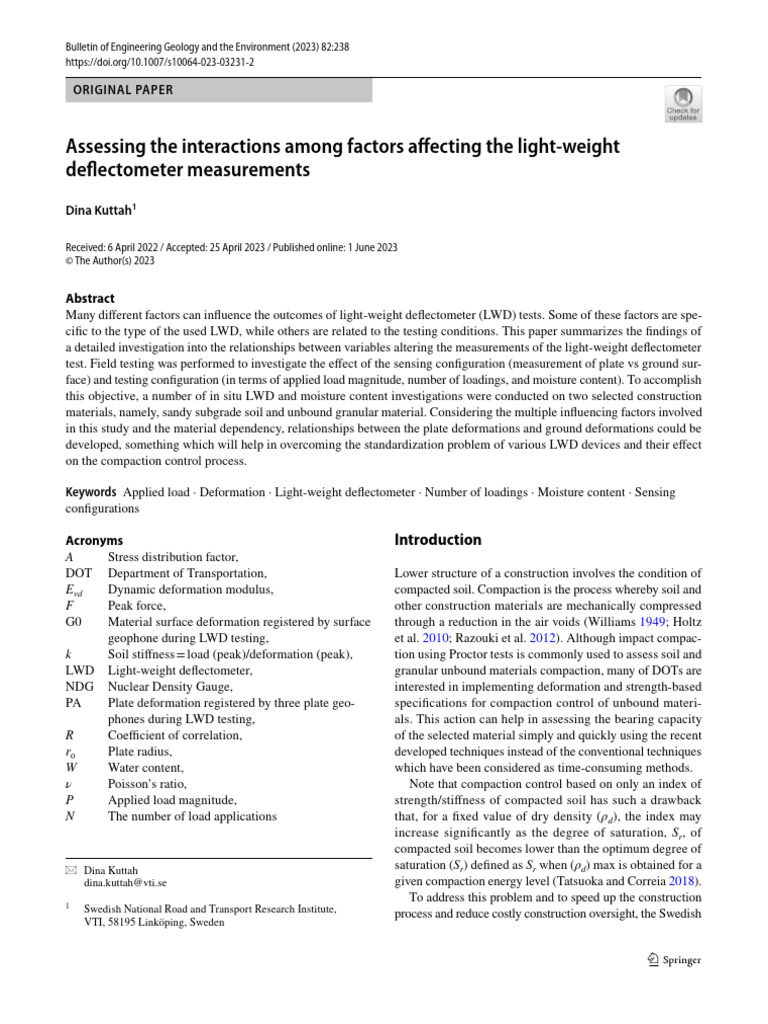 Assessing The Interactions Among Factors Affecting The Light-Weight Deflectometer Measurements ...