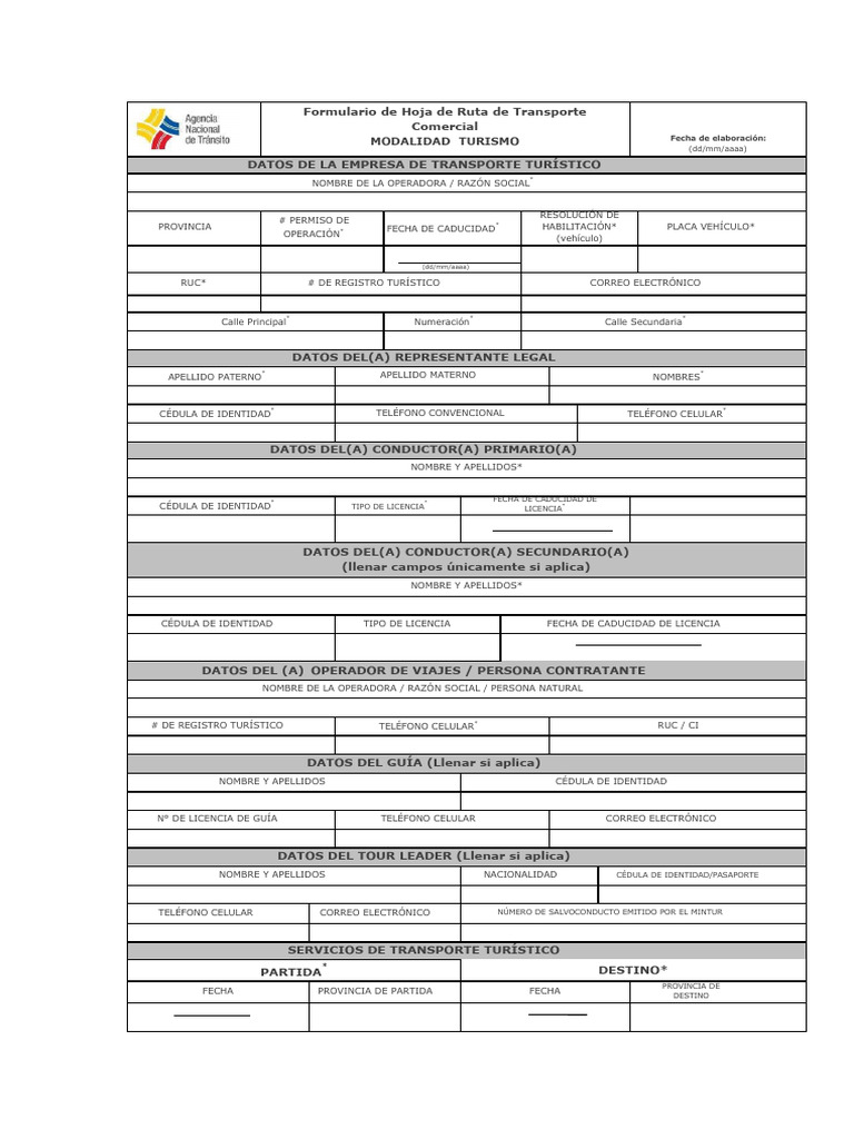 Hoja de Ruta Transporte Comercial Modalidad Turismo 1 | PDF | Documento ...