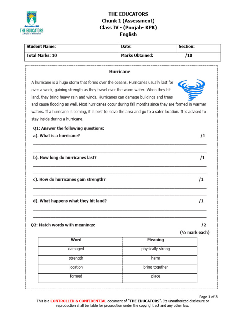 (Chunk 1) Class 4 Eng Assessment | PDF | Tropical Cyclones | Seasons