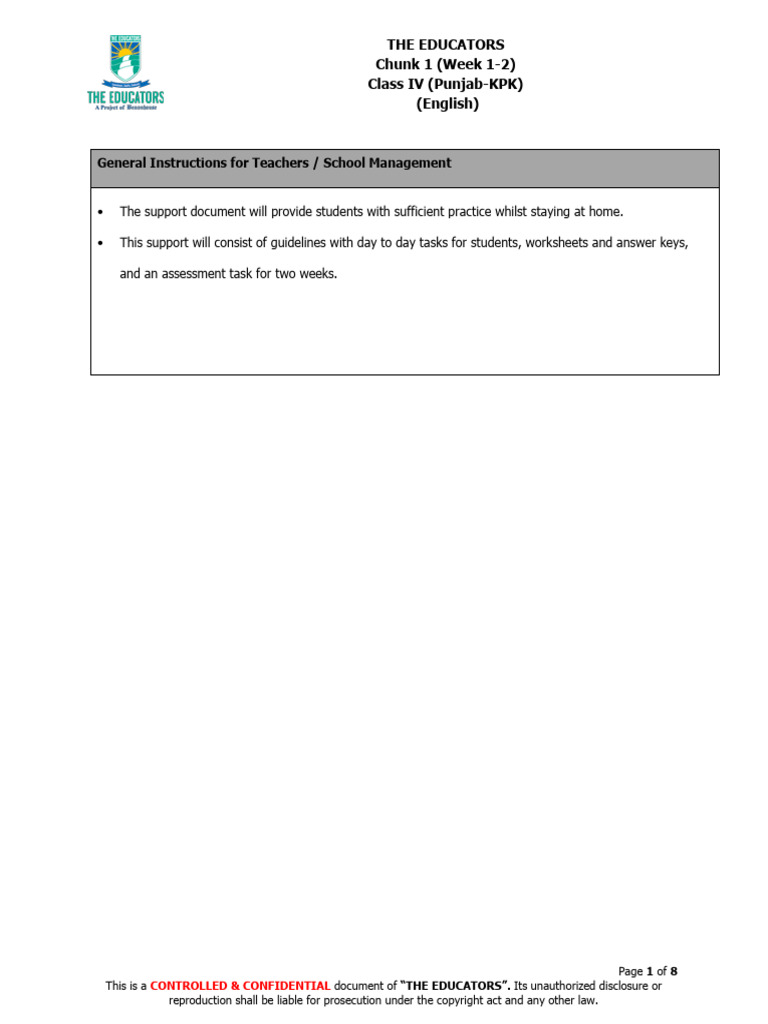 (Chunk 1) Class 4 English | PDF