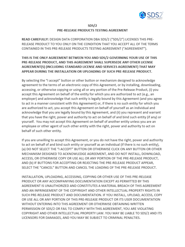 SDS2 BetaTesterAgreement | PDF | Legal Remedy | Indemnity