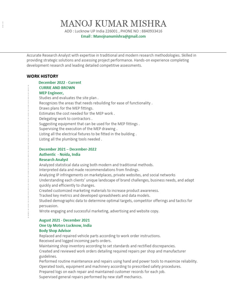 Manoj Resume Research Analyst | PDF | Financial Analyst | Reliability Engineering