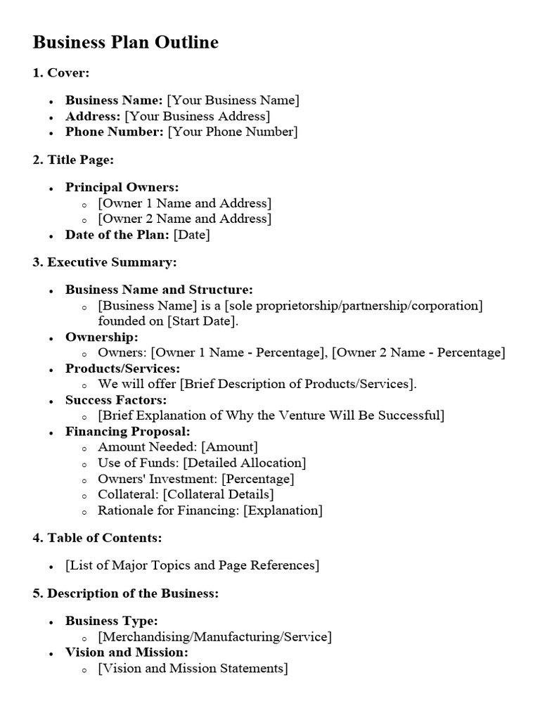 2nd Template Business Plan Outline | PDF | Business | Marketing