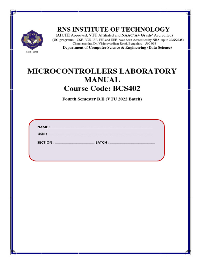 CSE - DS-Microcontrollers Lab Manual-V8.B | PDF | Computer Science | Computer Architecture