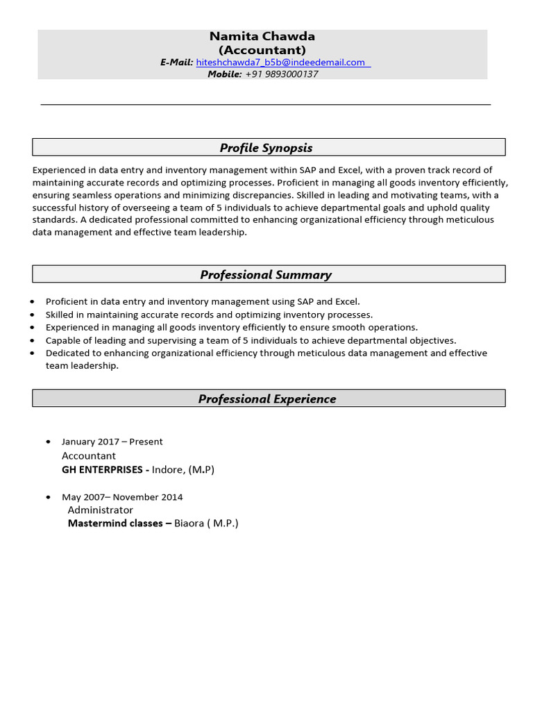 Namita Resume 2024 | PDF | Microsoft Excel | Computing