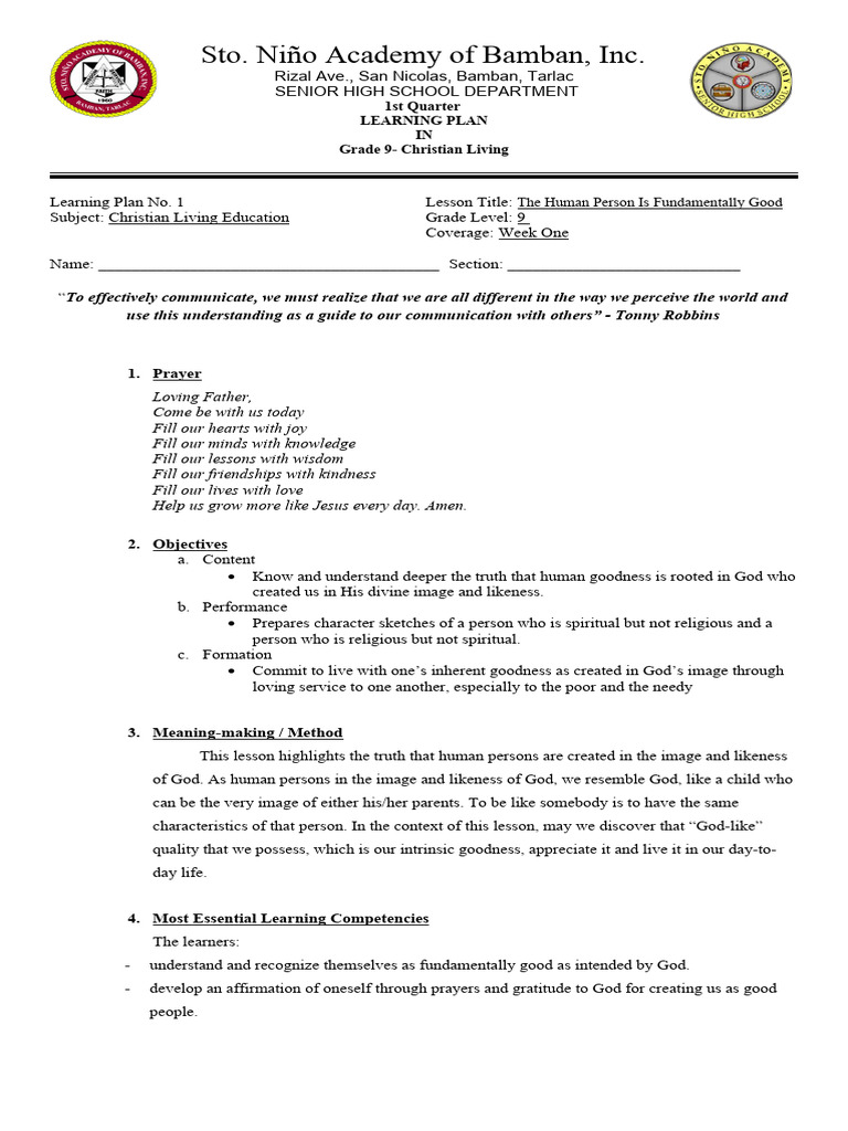 GR 9 CLE - Learning Guide 1 SY 2021-2022 | PDF | God | Good And Evil