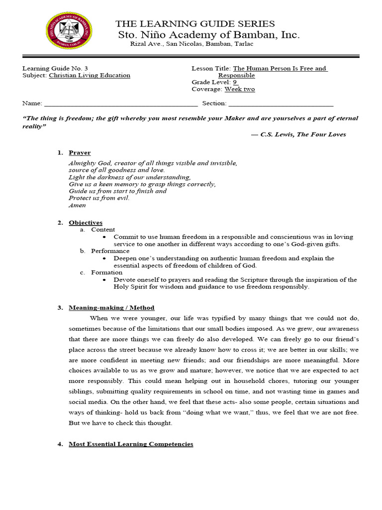 GR 9 CLE - Learning Guide 3 SY 2021-2022 | PDF | Jesus | Holy Spirit