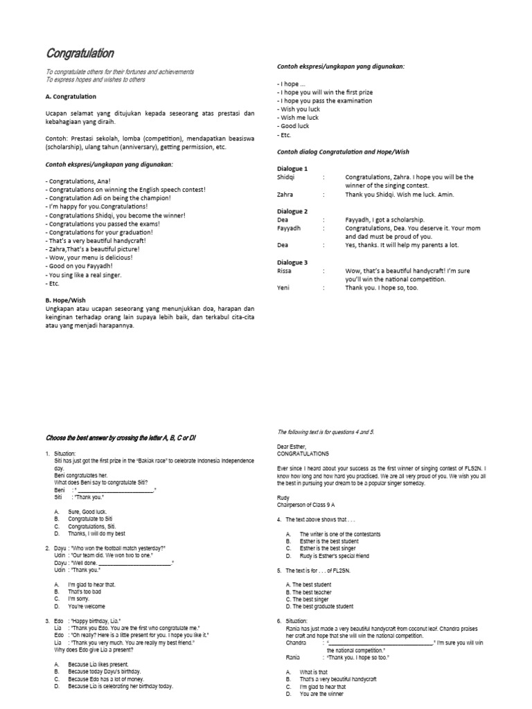 Congratulation SOAL DAN MATERI | PDF
