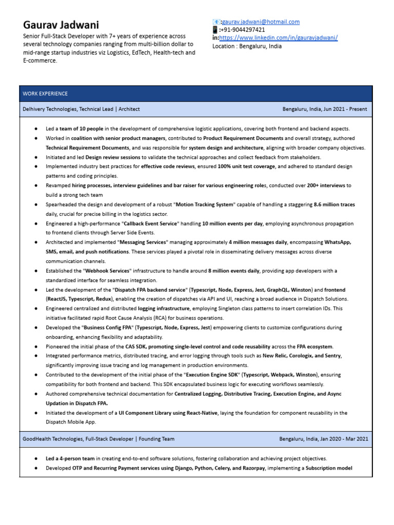 Gaurav Jadwani - Engineering Manager - Lead | PDF | Computing | Software Engineering