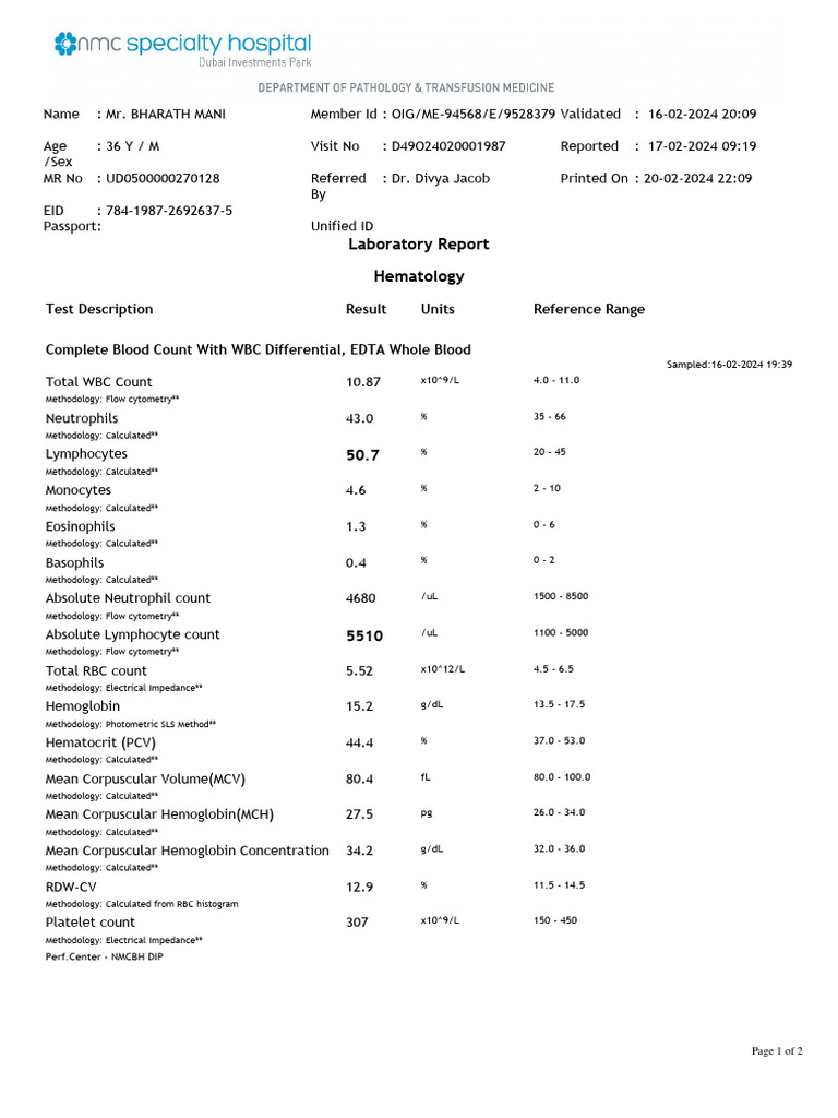 Complete Blood Count With WBC Differential, EDTA Whole Blood | PDF ...