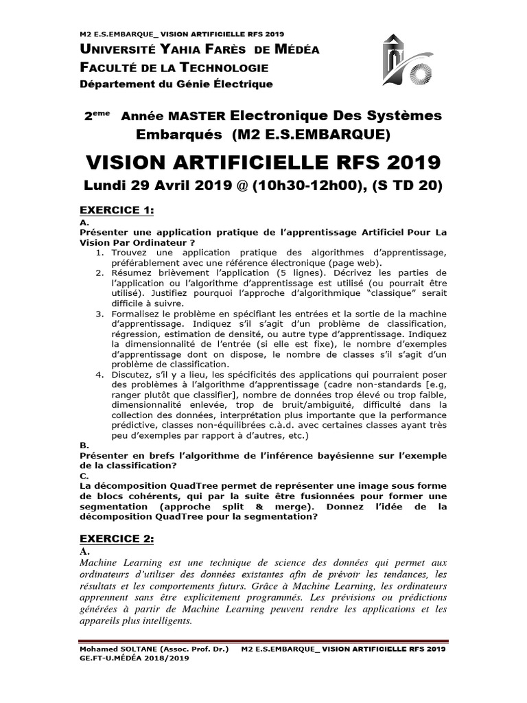 Vision Artificielle et Machine Learning | PDF | Apprentissage ...