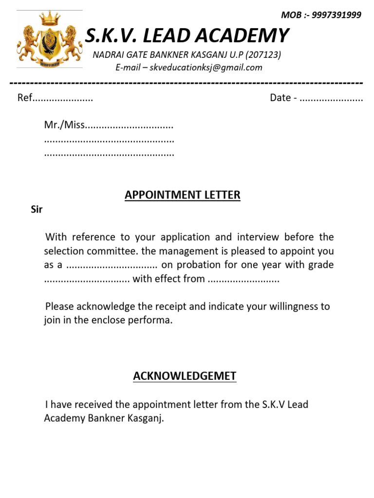 Appoinment Letter Format | PDF