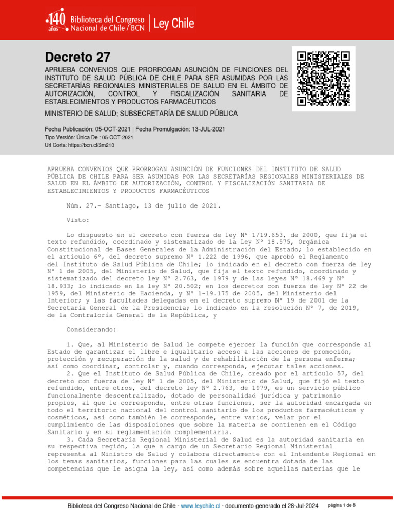Decreto-27_05-OCT-2021 | PDF | Farmacia | Ministerio (Departamento de Gobierno)
