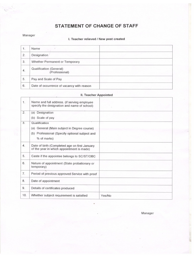 Statement of Change of Staff | PDF