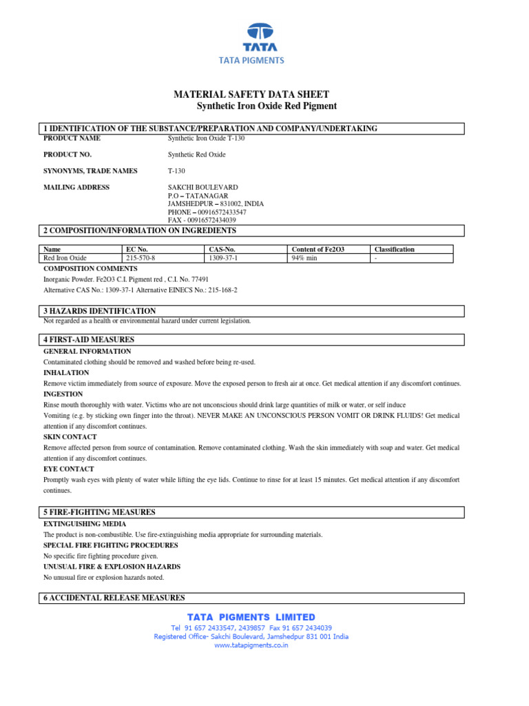 MSDS-oxide-red (1) .PDF 2022 | PDF | Dust | Occupational Safety And Health
