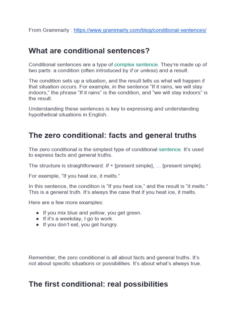English: Conditional Sentence | PDF | Truth | Grammar