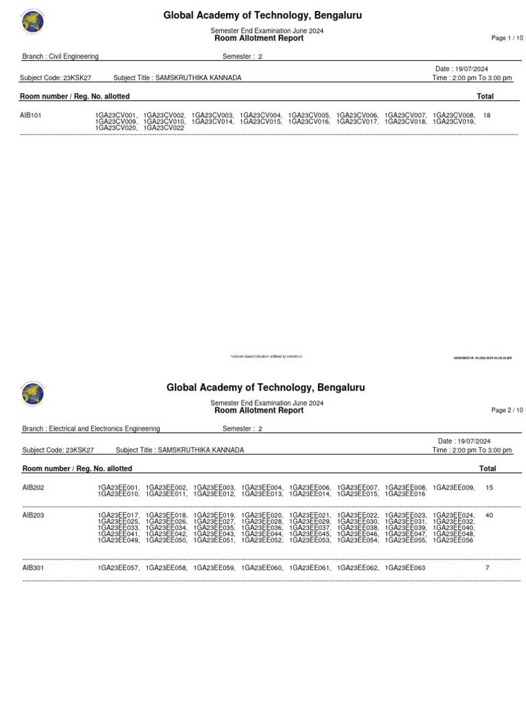 19.07.2024 Room Allotment | PDF | Engineering | Computer Science