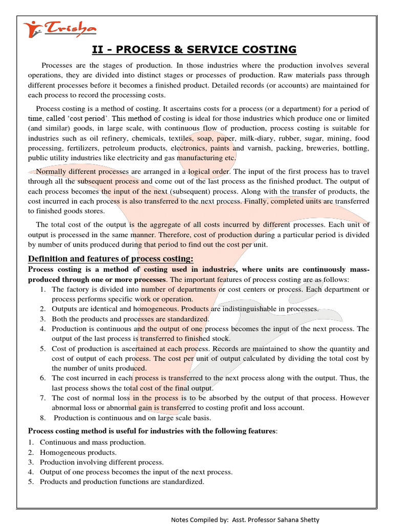 Process & Service Costing | PDF | Cost | Debits And Credits