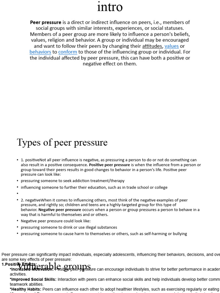 Peer Pressure | PDF | Adolescence | Bullying