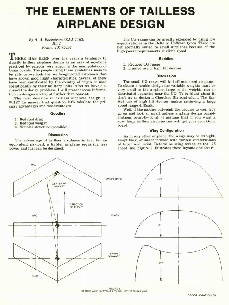 The Elements of Tailless Airplane Design | PDF | Landing Gear | Airplane