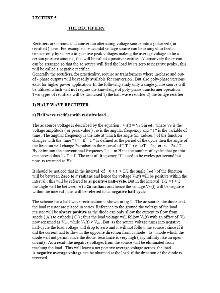 ECE2200-Lct5 - The Rectifiers | PDF | Rectifier | Phase (Waves)