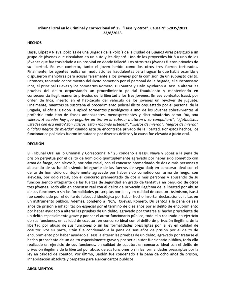 Resumen Isassi | PDF | Policía | Homicidio